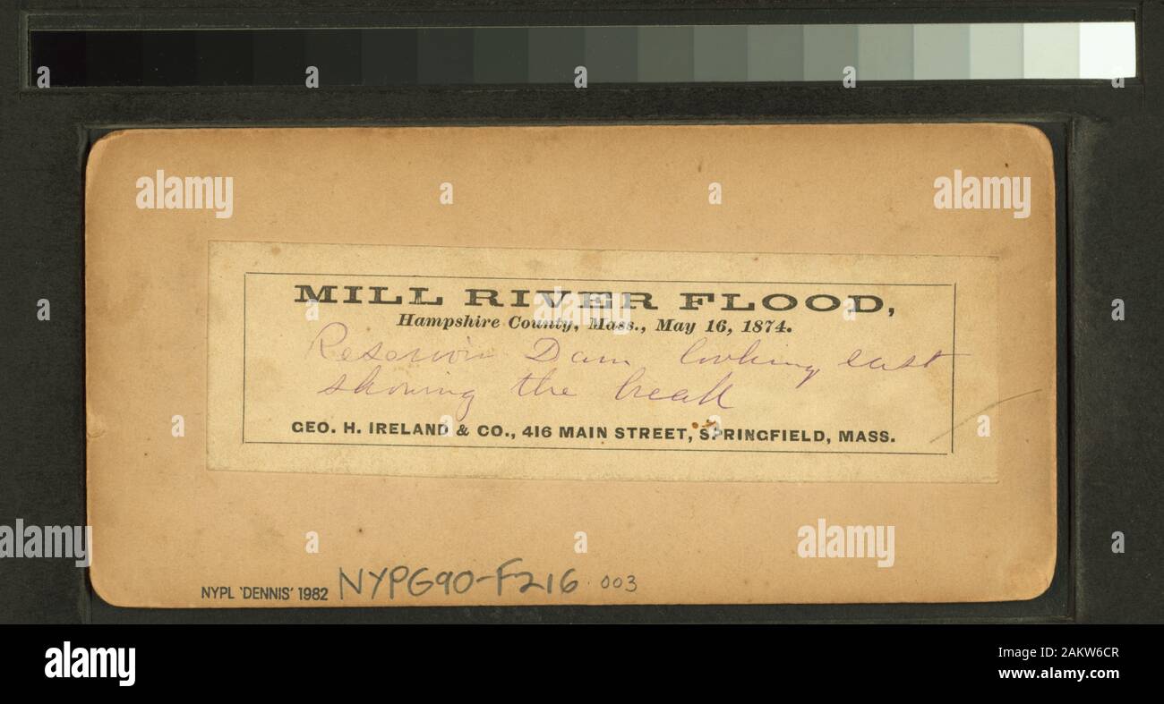 Reservoir dam looking east, showing the break Reservoir dam looking ...