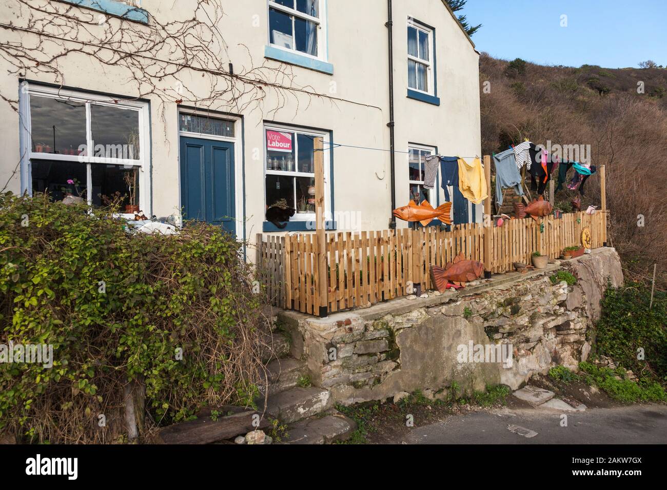 Washing on the line at a house at Staithes, North Yorkshire, United ...
