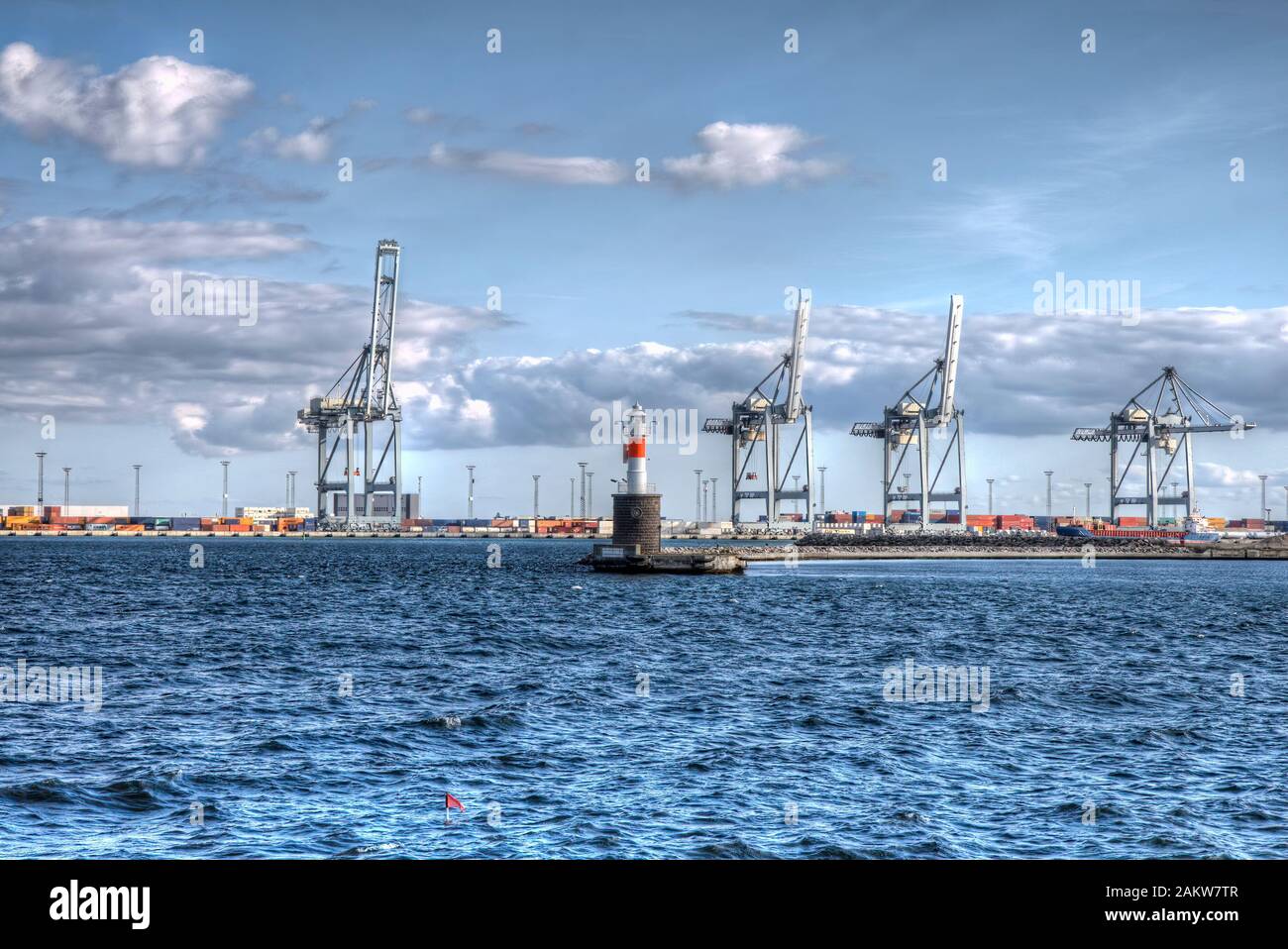 Container cranes on the terminal on the port of Aarhus, Denmark Stock ...