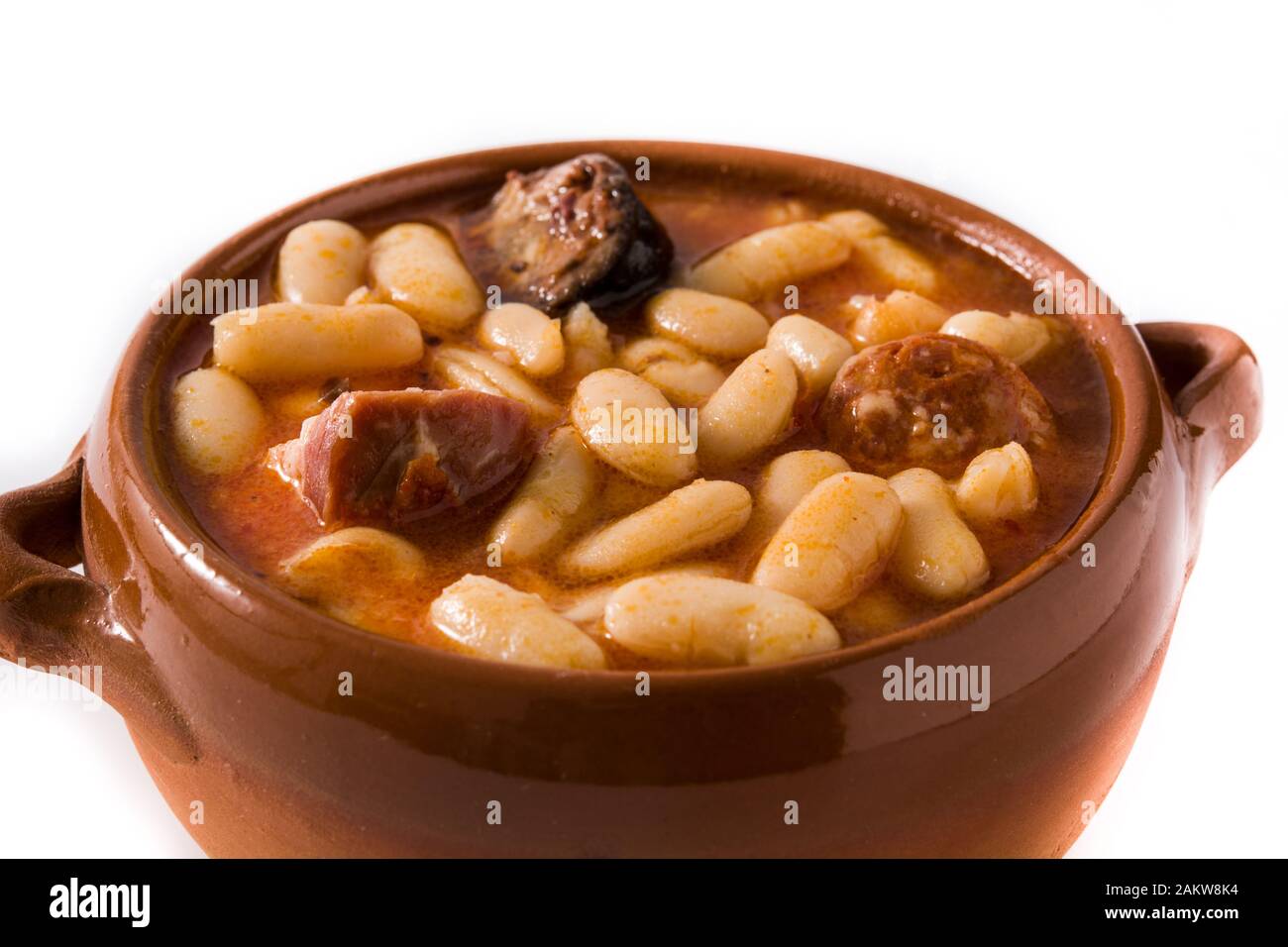 Typical Spanish fabada asturiana isolated on white background Stock ...