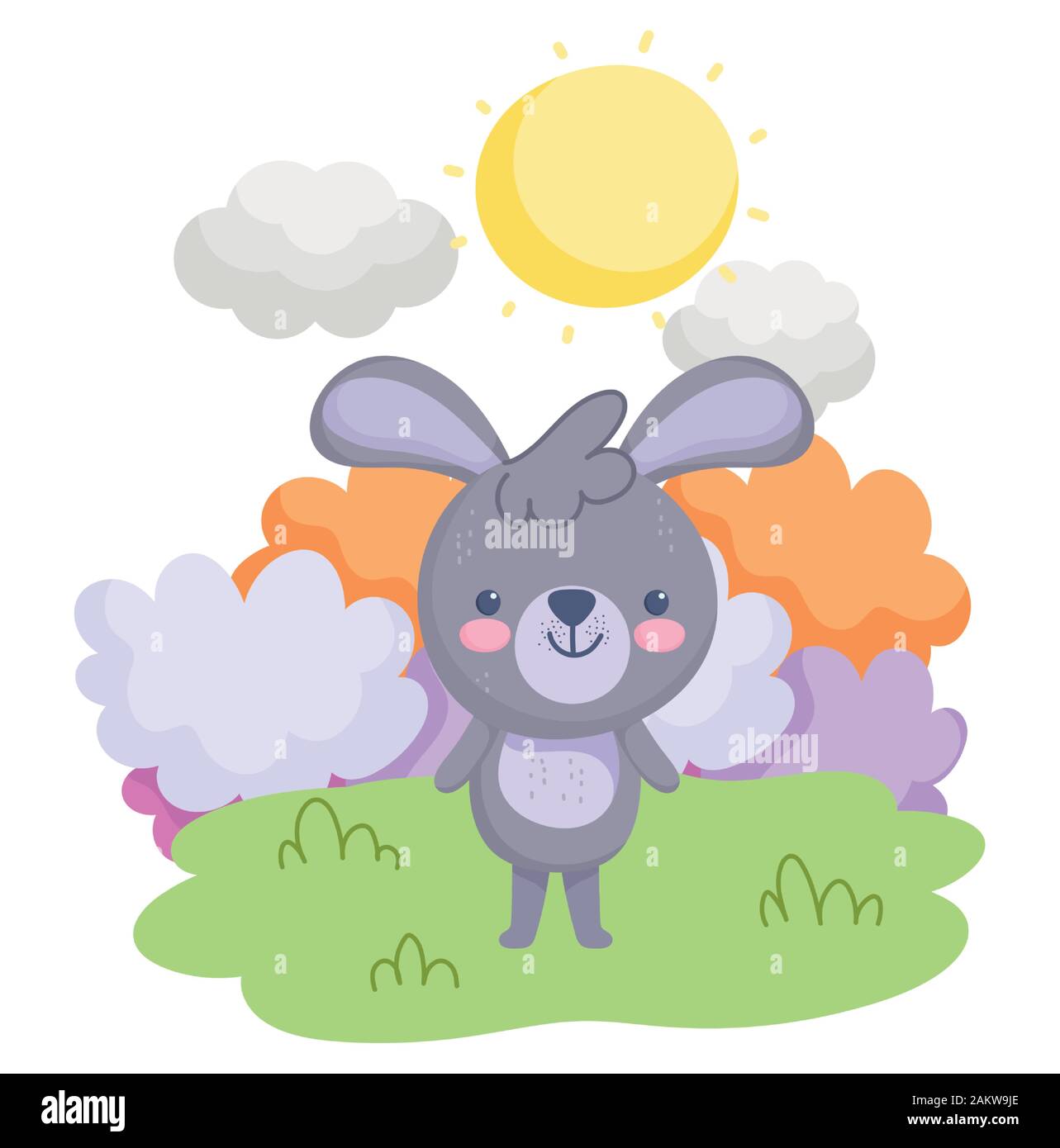 cute animals, little rabbit standing in the meadow sky vector ...