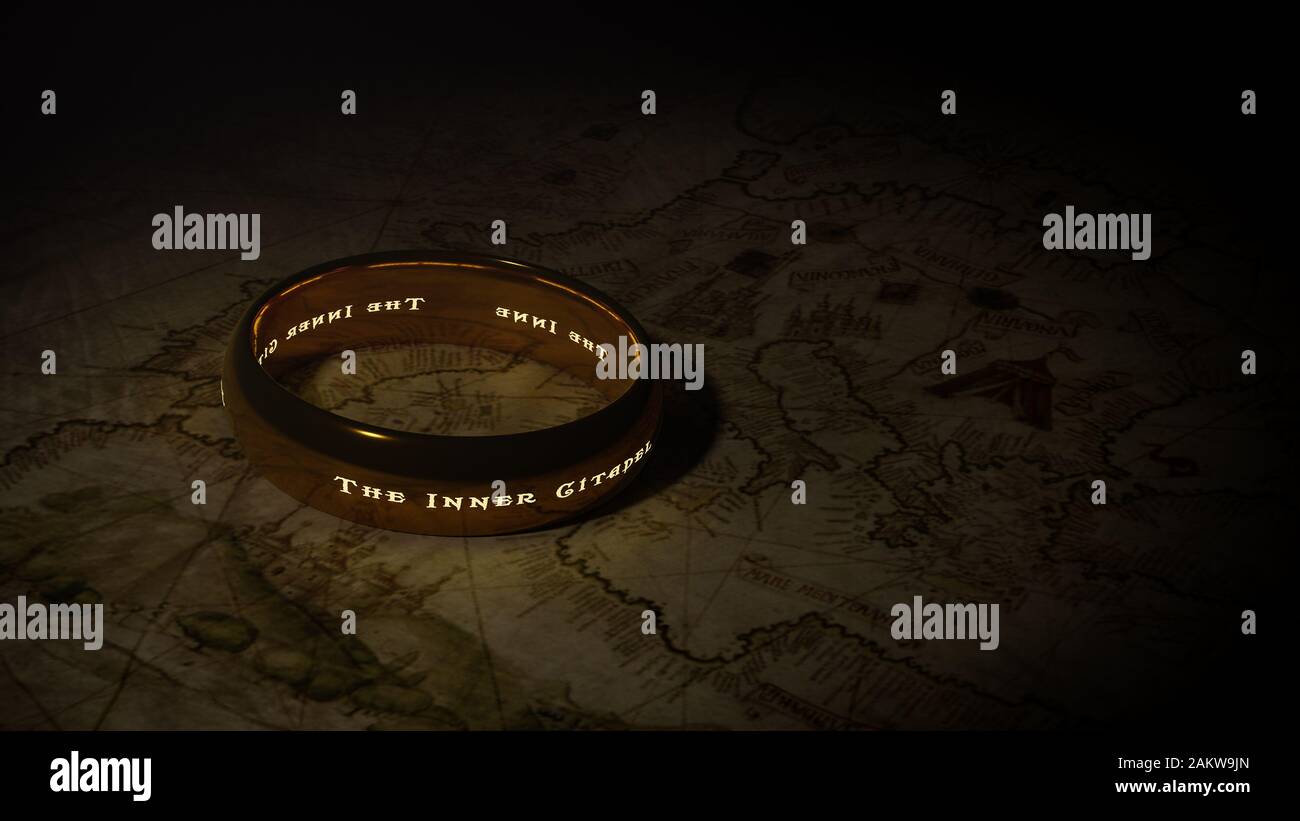 A magic ring that has glowing text and would fit a mage or wizard Stock ...