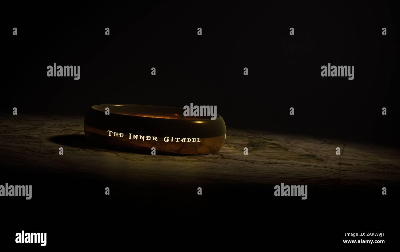 A magic ring that has glowing text and would fit a mage or wizard Stock ...