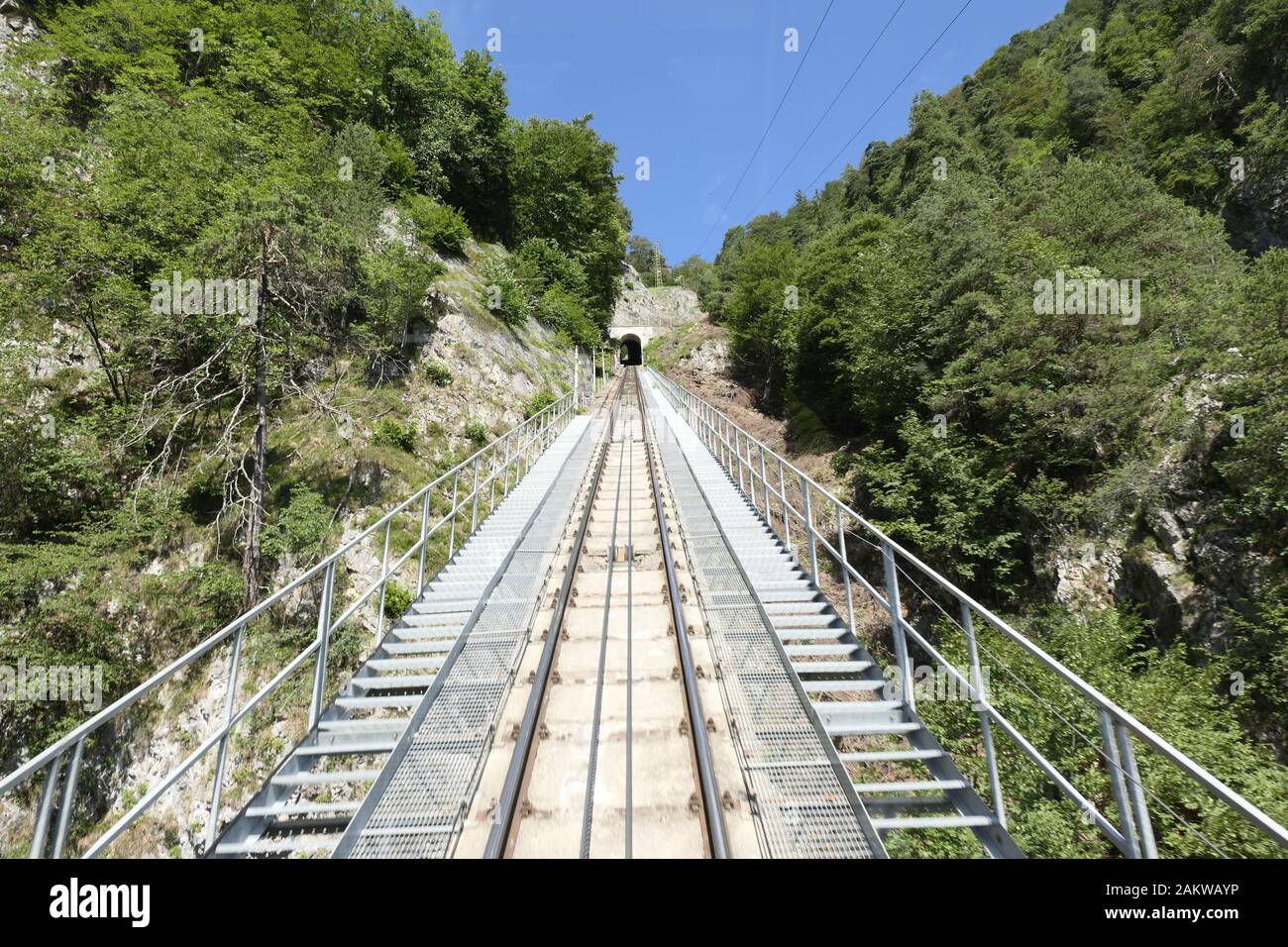 steep rack railway tracks lead up the mountain Stock Photo - Alamy