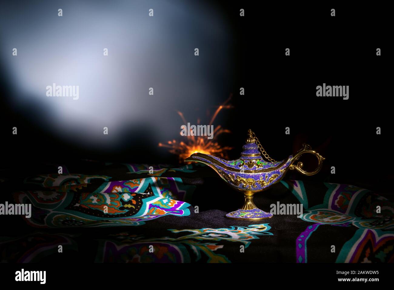 Vintage lamp of Aladdin on black background Stock Photo - Alamy