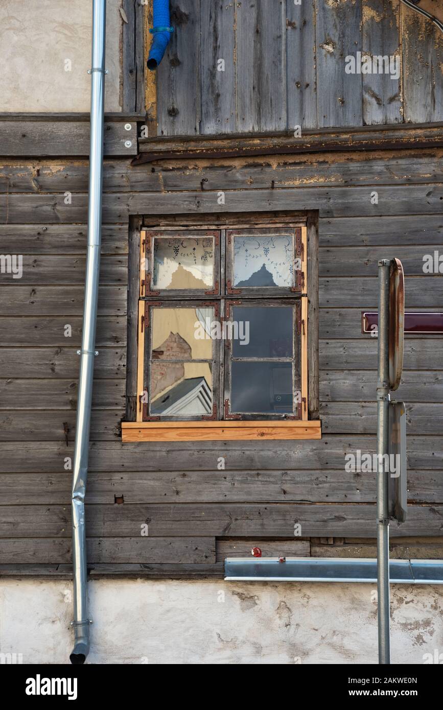 Exterior of old house with window Stock Photo - Alamy