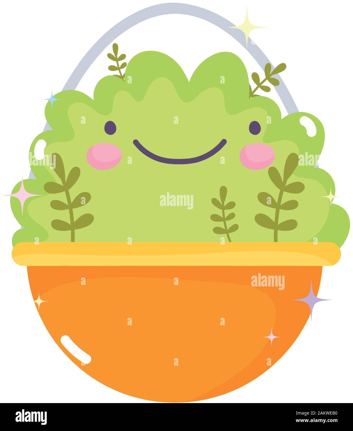 Kawaii Gardening Cartoon Plants Bush In Pot Character Vector