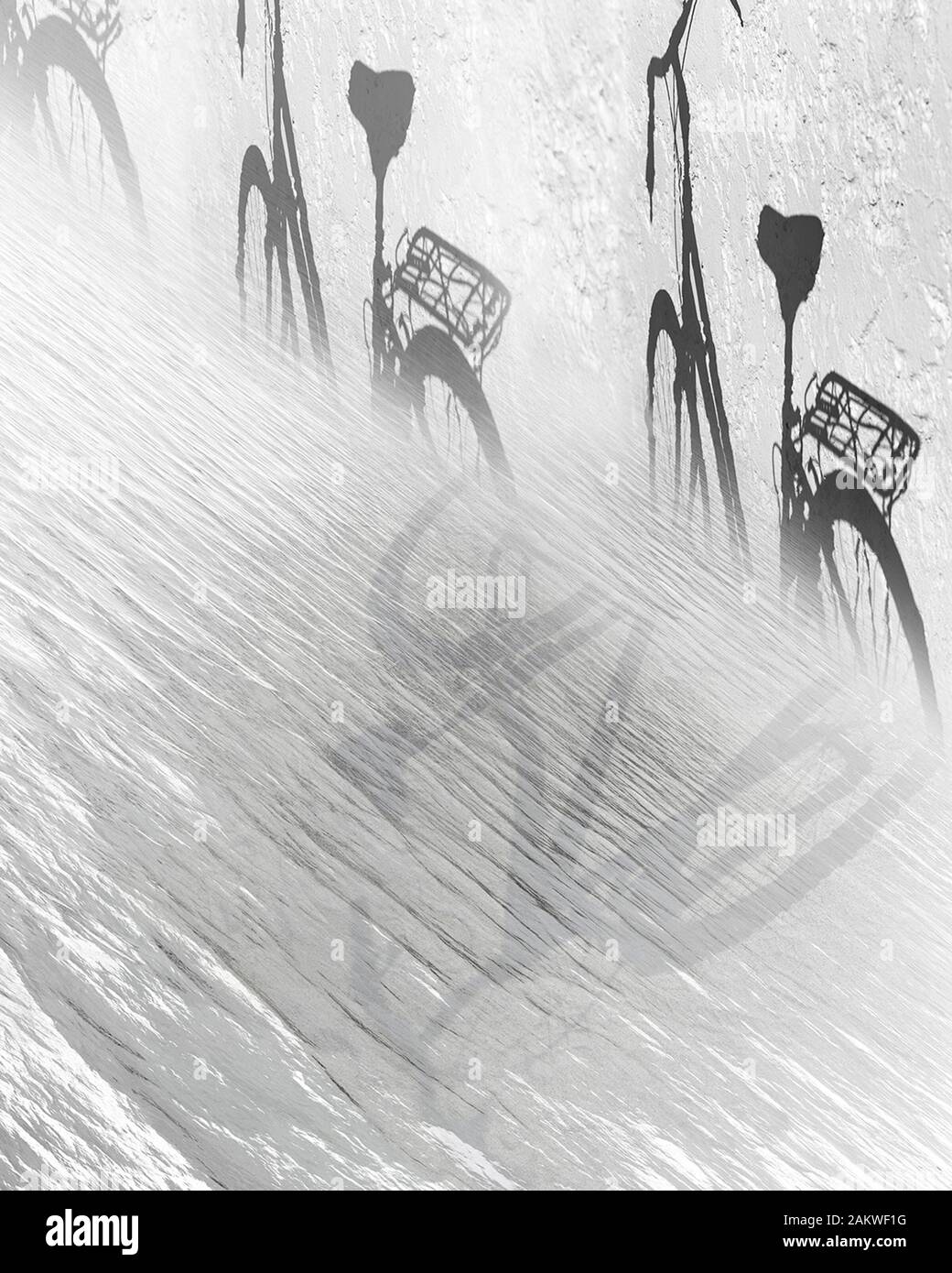 Silhouette of bike shadows with fake flood Stock Photo - Alamy