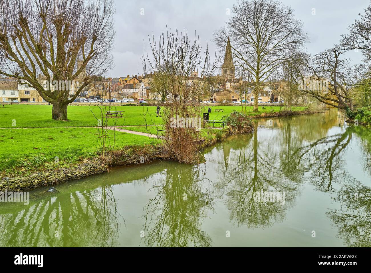 River Welland and Town Meadows at Stamford, Lincolnshire, England, on a ...