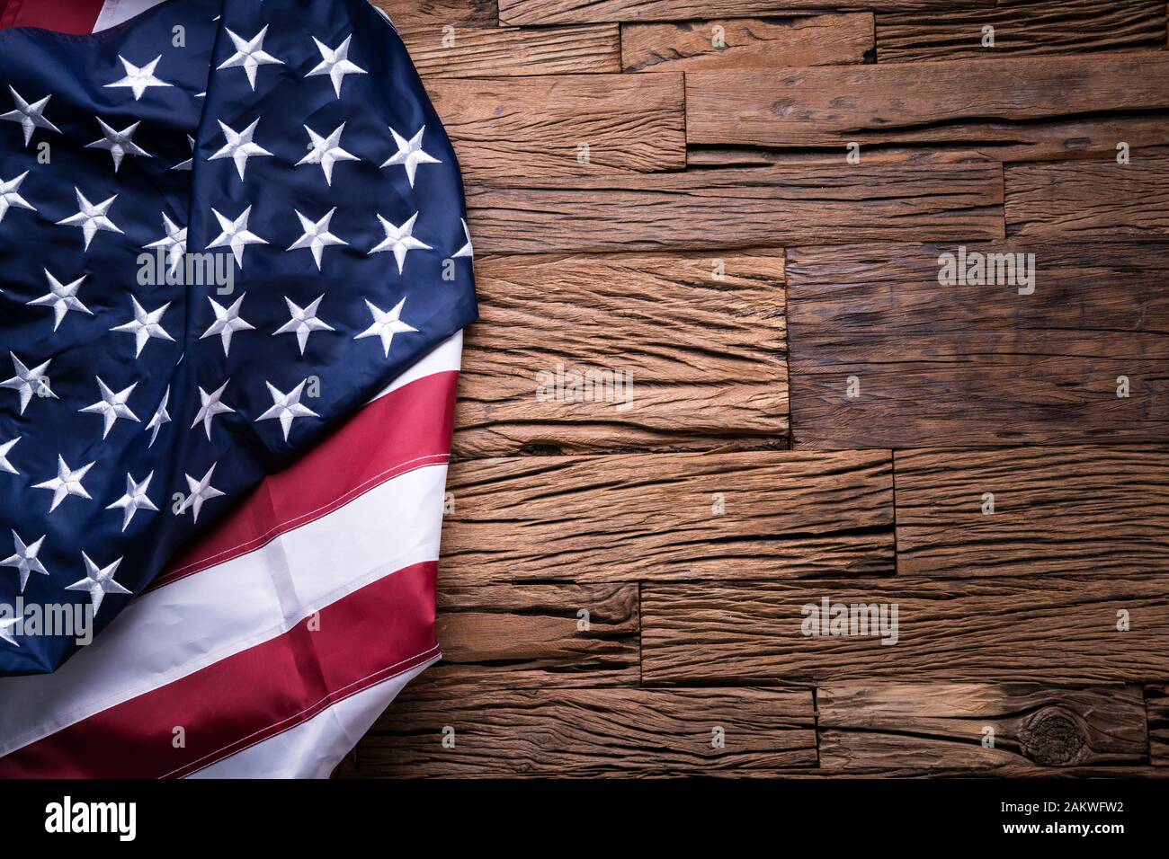An Overhead View Of American Flag On Wooden Background Stock Photo - Alamy