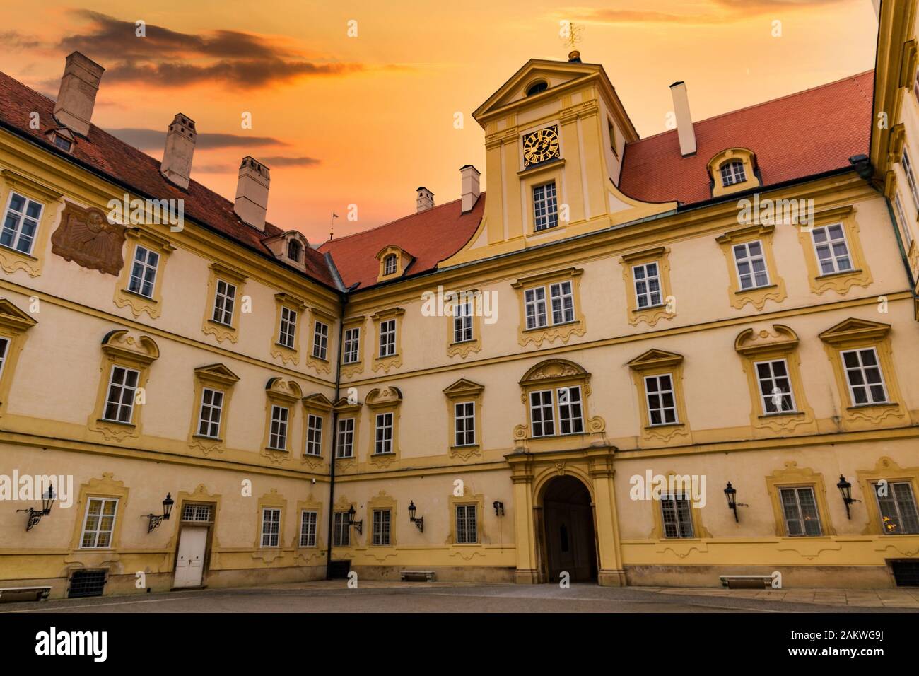 Beautiful castle in Valtice with wonderful sunset sky, South Moravia ...
