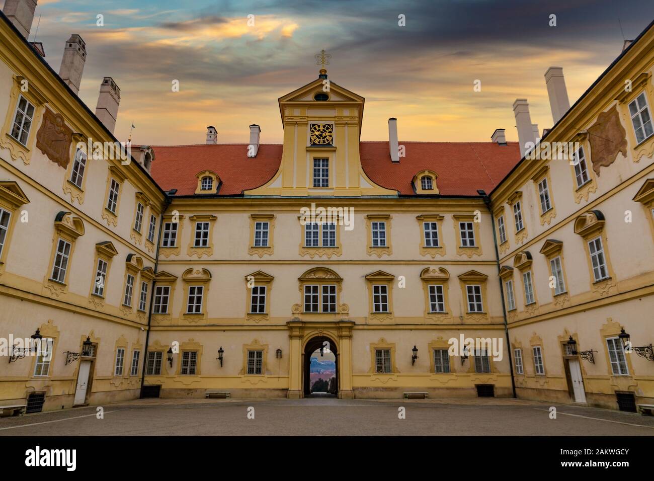 Beautiful castle in Valtice with wonderful sunset sky, South Moravia ...