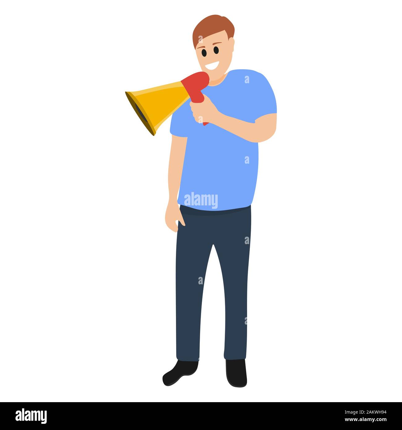 Man Speaks In A Sound Megaphone Isolated On White Stock Vector Image