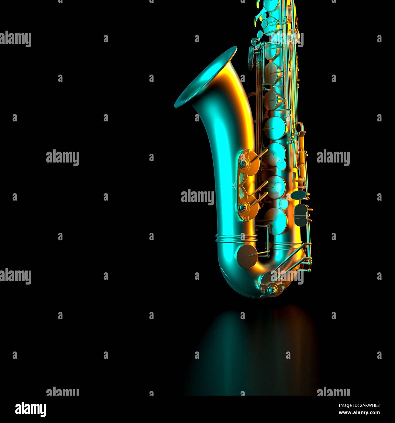detail of a saxophone on a black background, gold colored and with ...