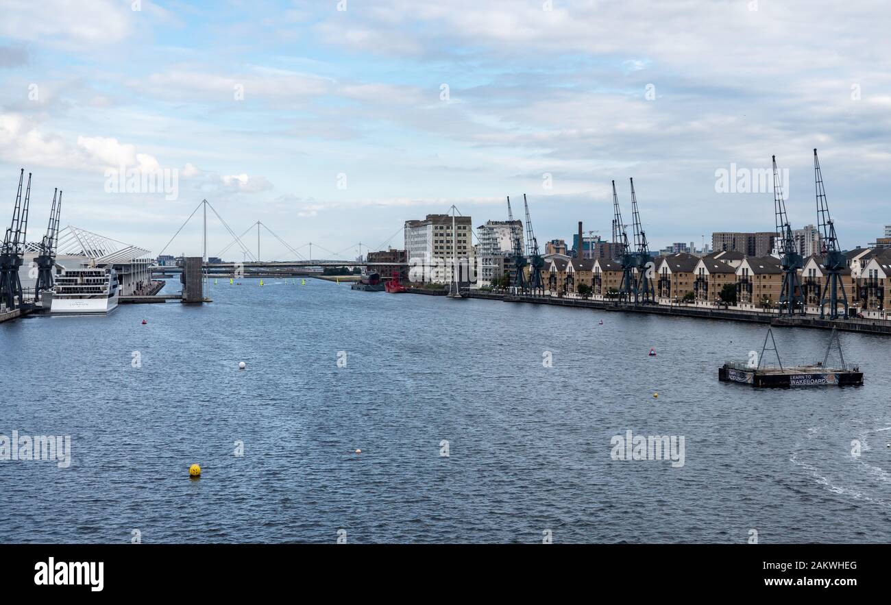 London, UK - 5 October 2019: Royal Dock in East London with Sunborn ...