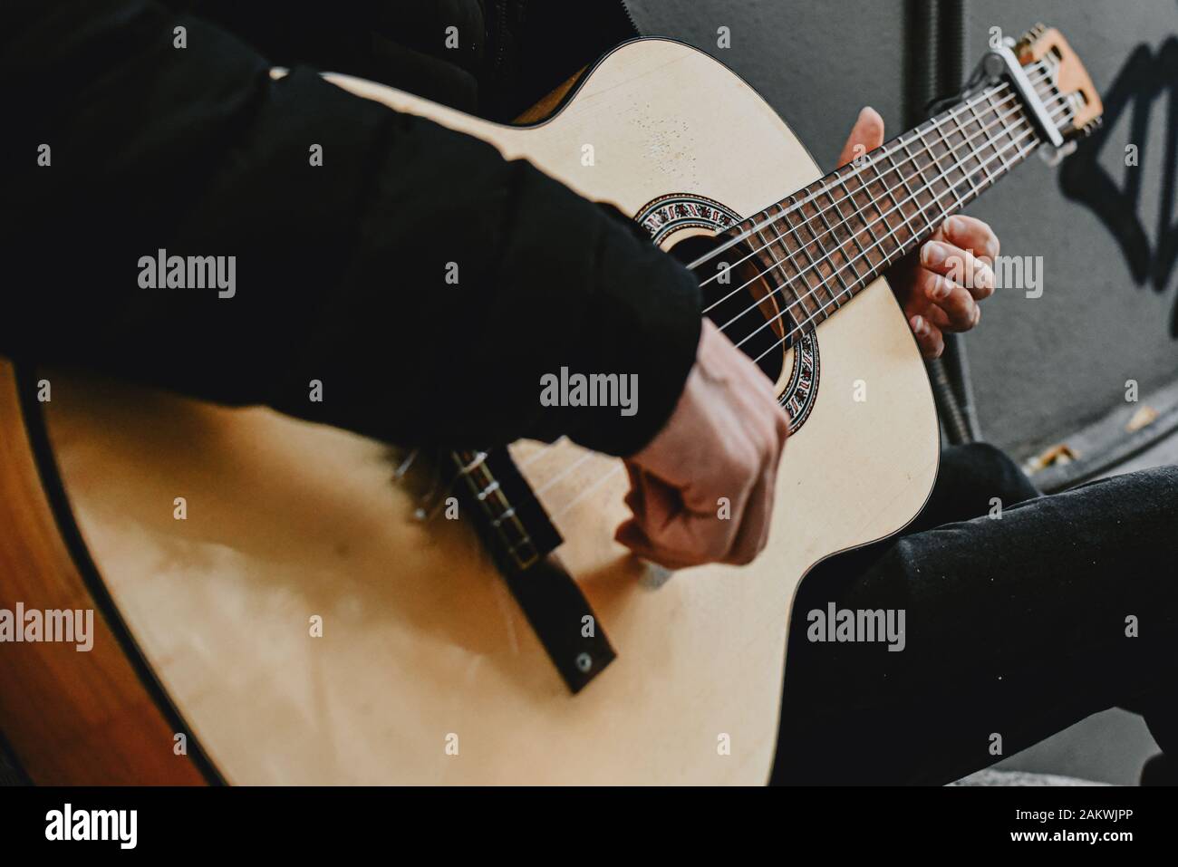 Sitting holding music musical instrument guitar skill playing musician ...