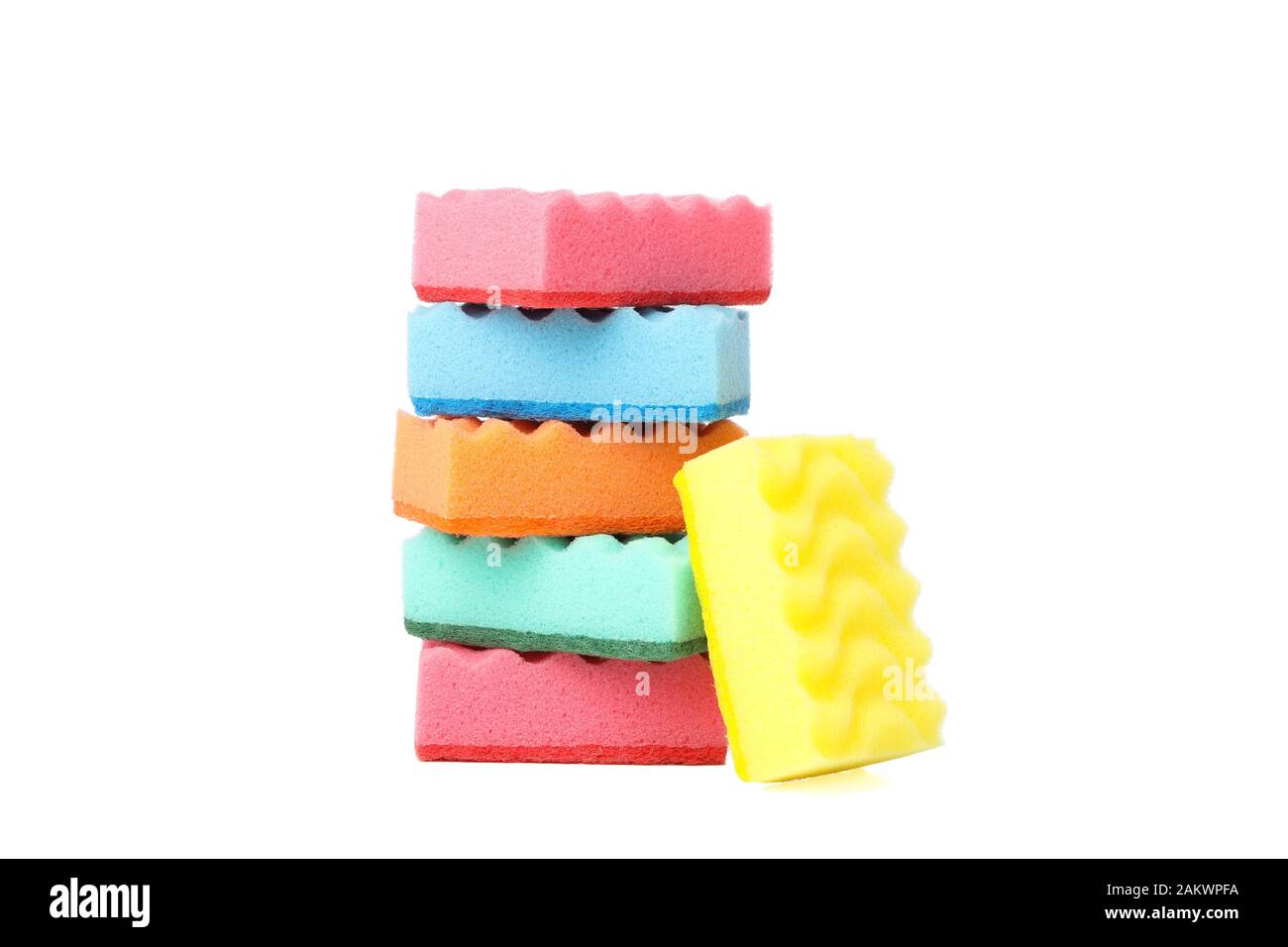 Pile of sponges for washing dishes isolated on white background Stock ...