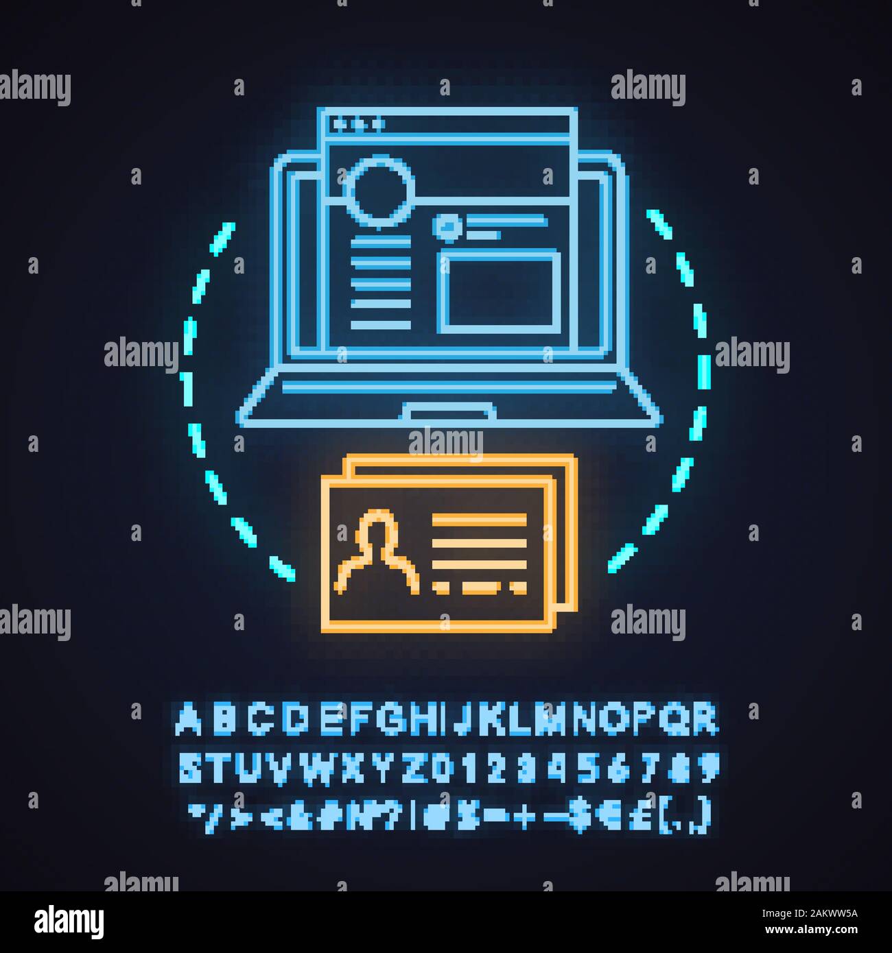 Client information, data neon light concept icon. User account, profile ...