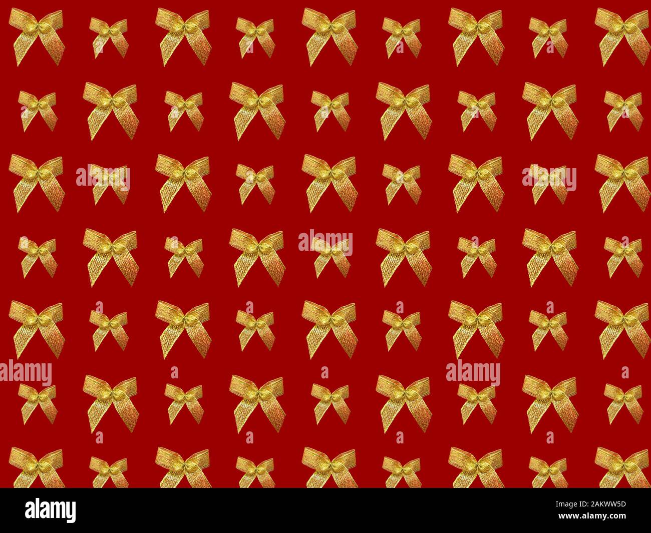 Gold bows on a red background. Seamless pattern from photo bows. Blank ...