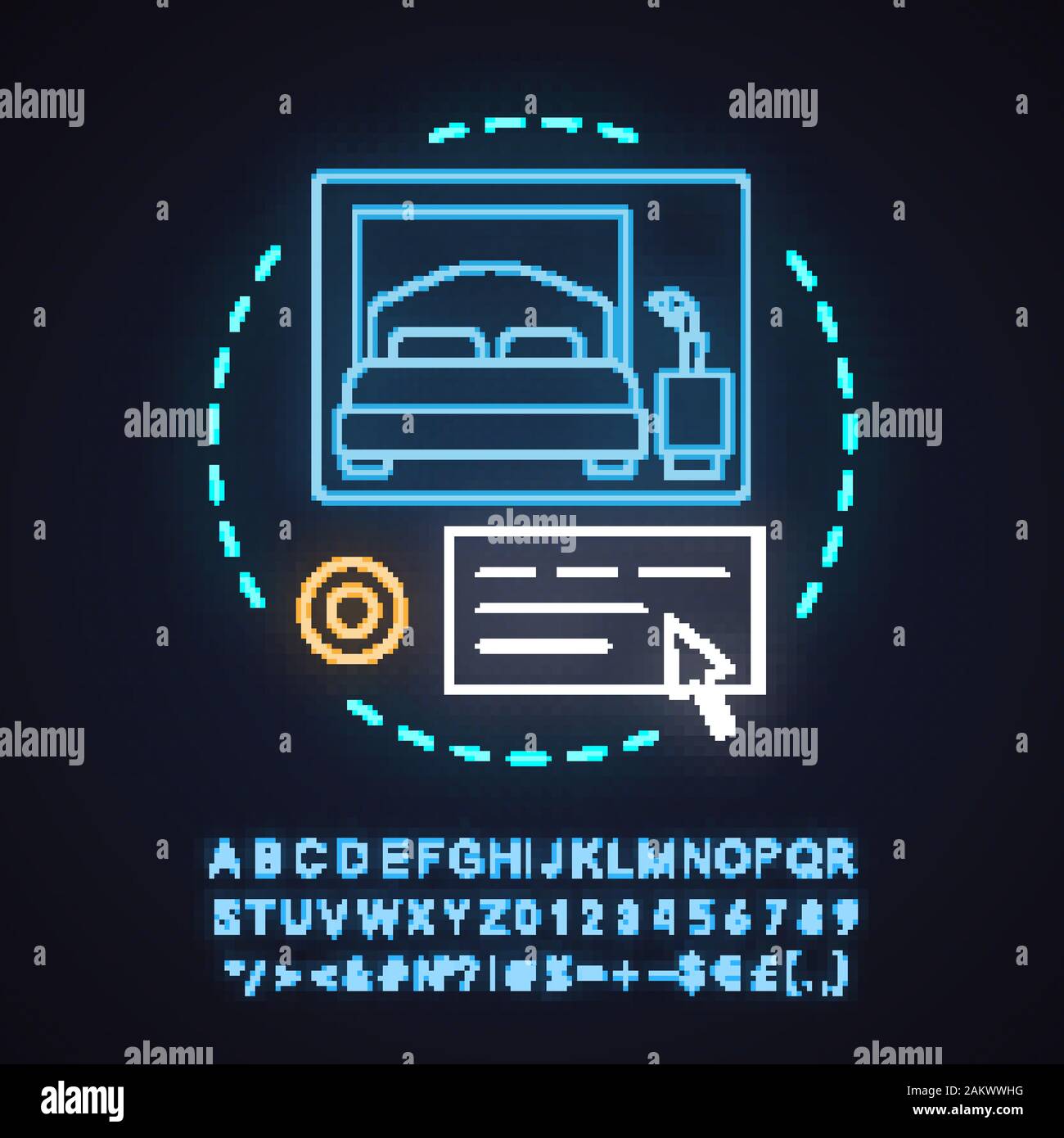 Apartment booking neon light concept icon. Room rental idea. Choosing ...
