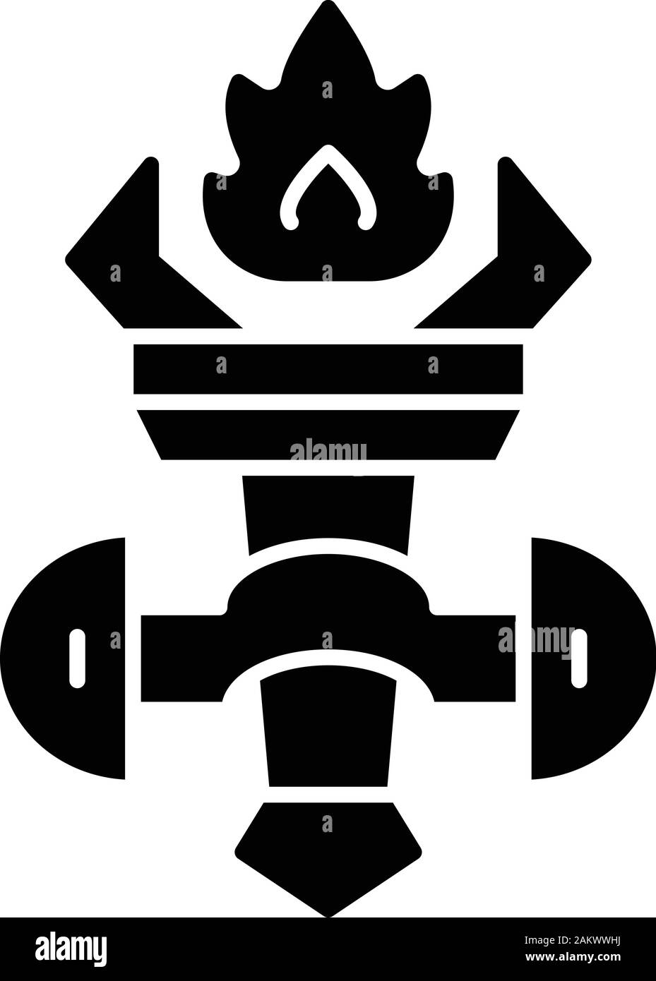 Medieval burning torch glyph icon. Ancient wall light, lamp. Fire ...