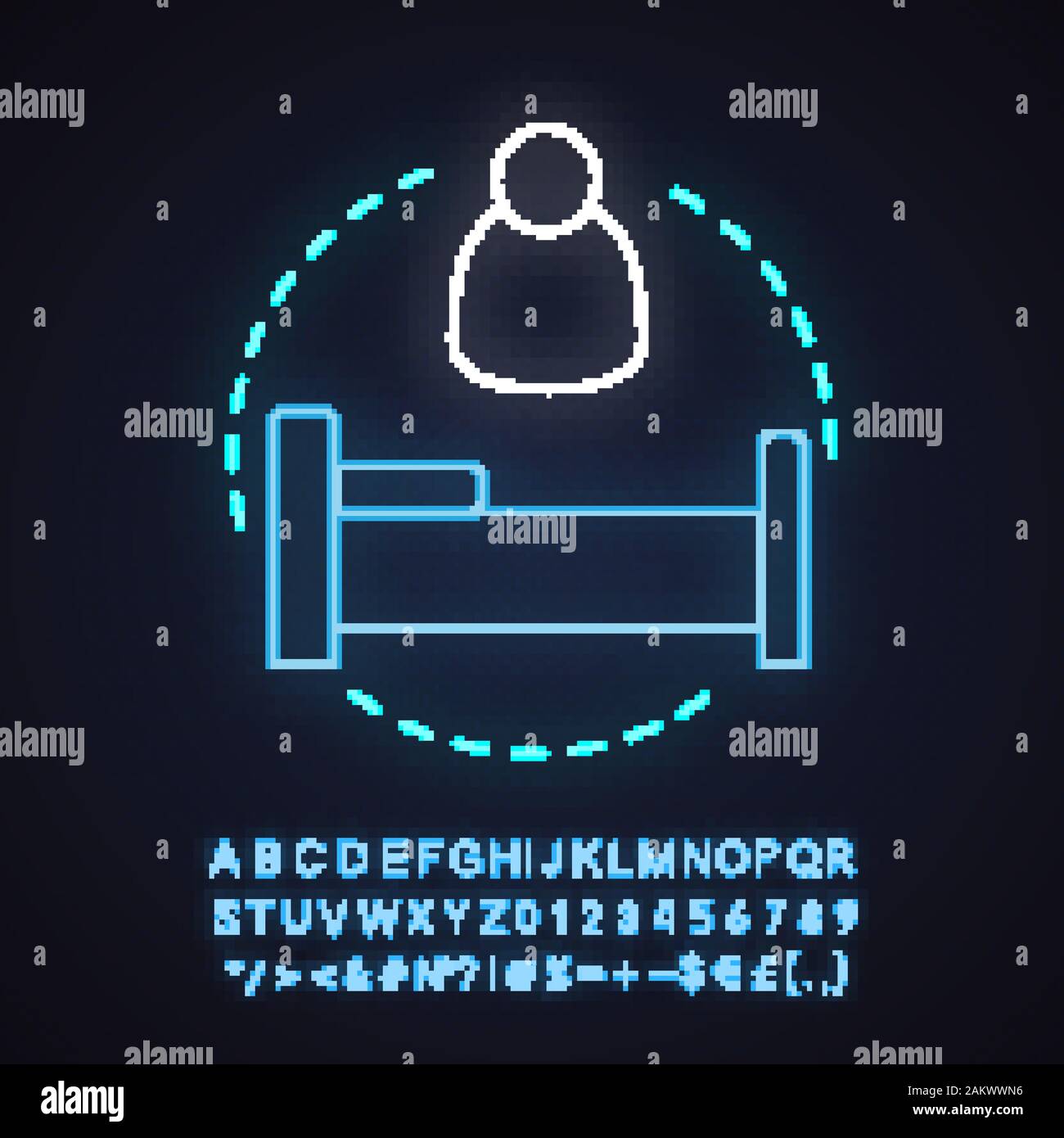 Hotel single room neon light concept icon. Hostel residence idea ...