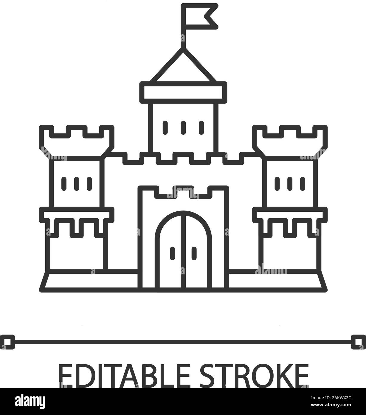 Medieval castle linear icon. Fortified lord residence. Strong citadel ...