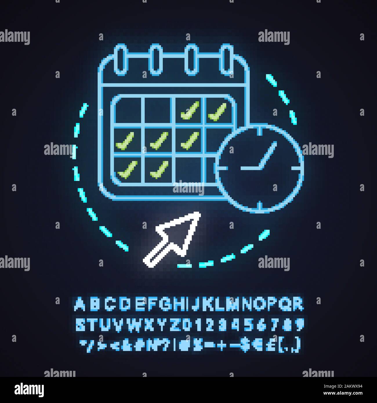 Check-in and check-out date neon light concept icon. Hotel, hostel ...
