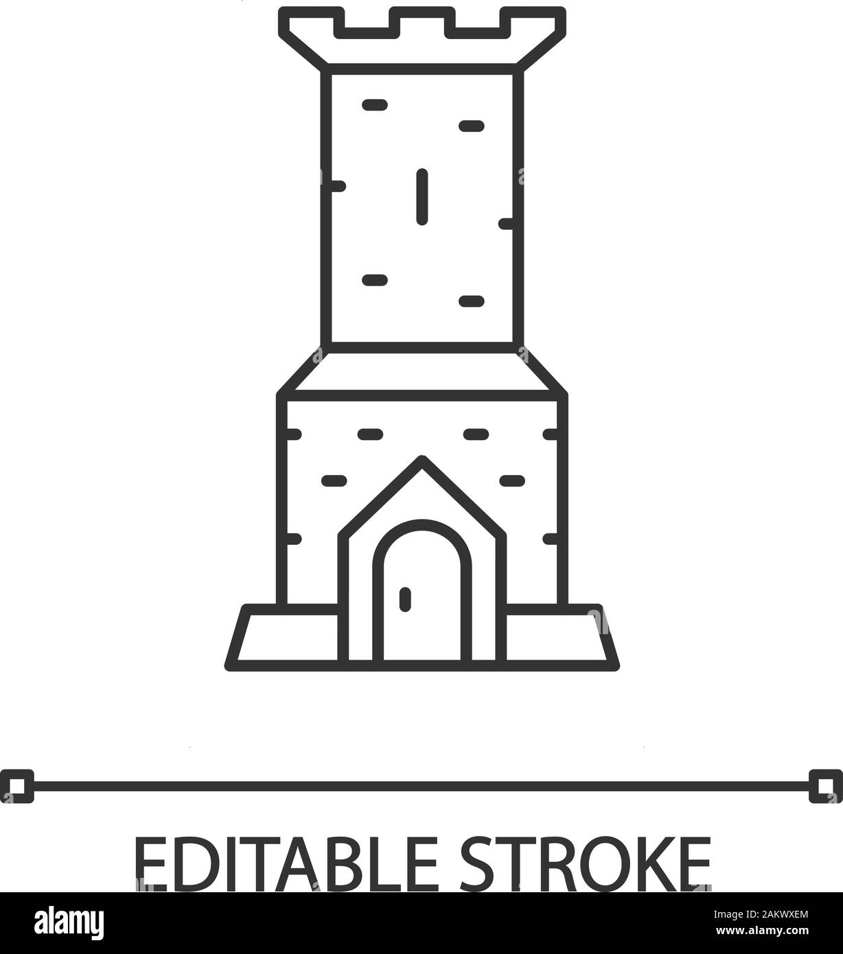 Castle tower linear icon. Thin line illustration. Medieval gatehouse ...
