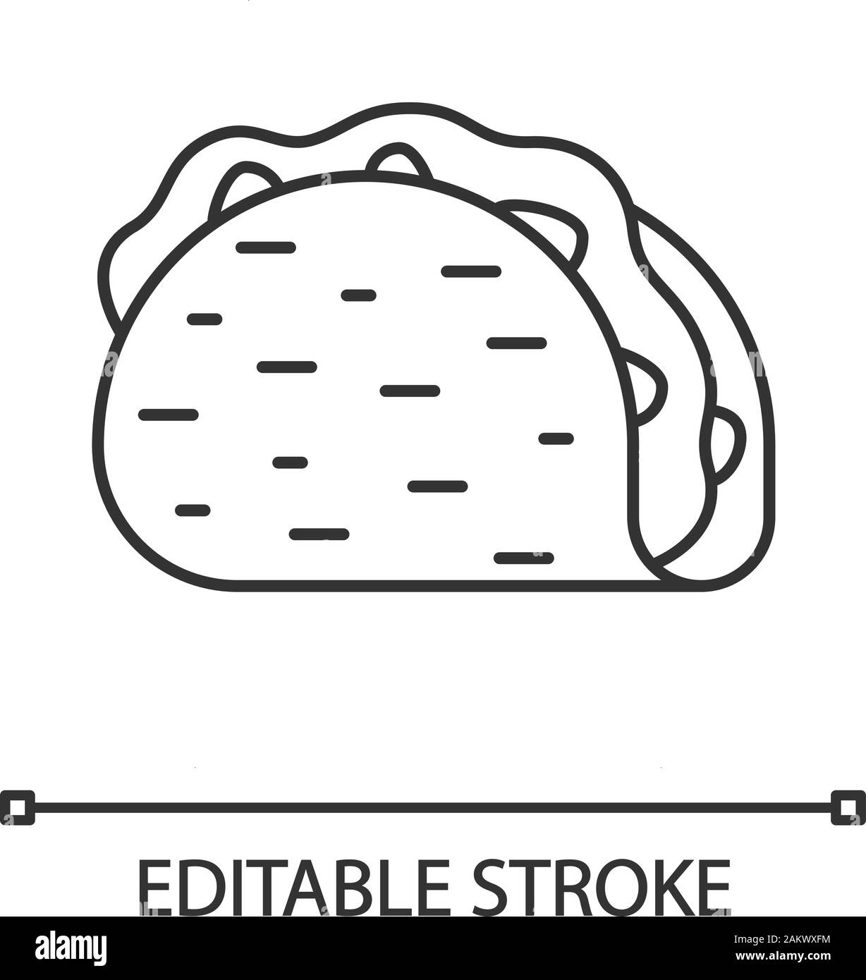 Taco linear icon. Traditional Mexican dish. Fast food. Thin line ...