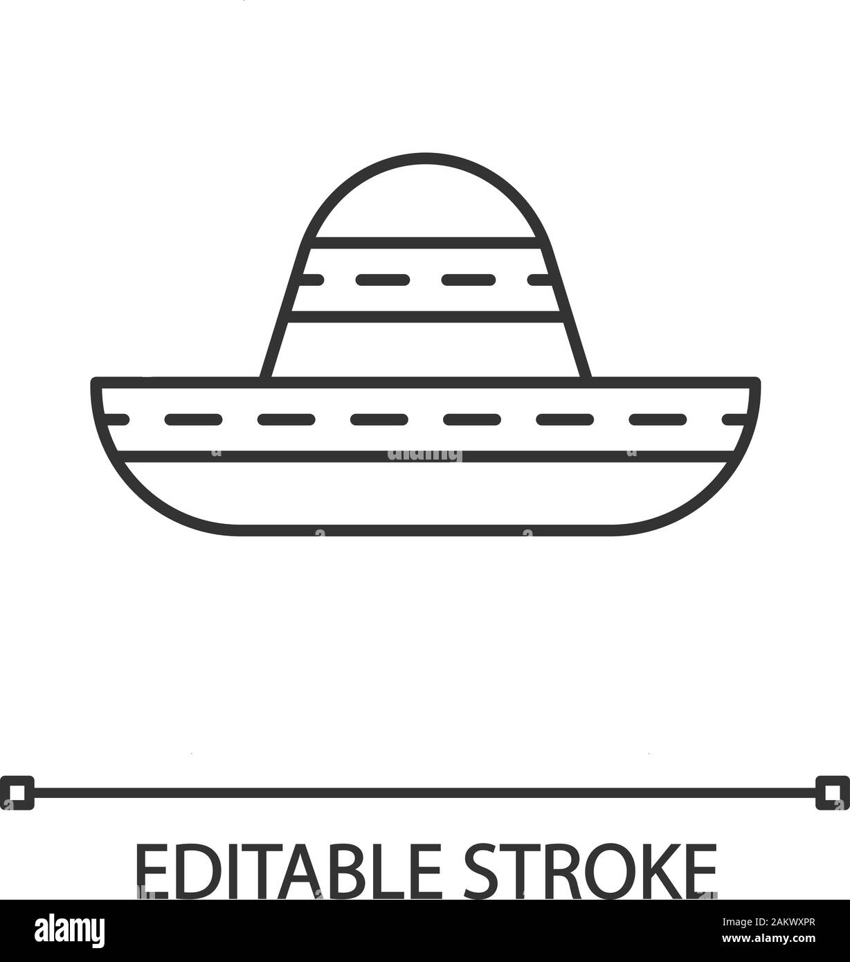 Sombrero linear icon. Traditional mexican hat. Wide brim headgear. Thin ...