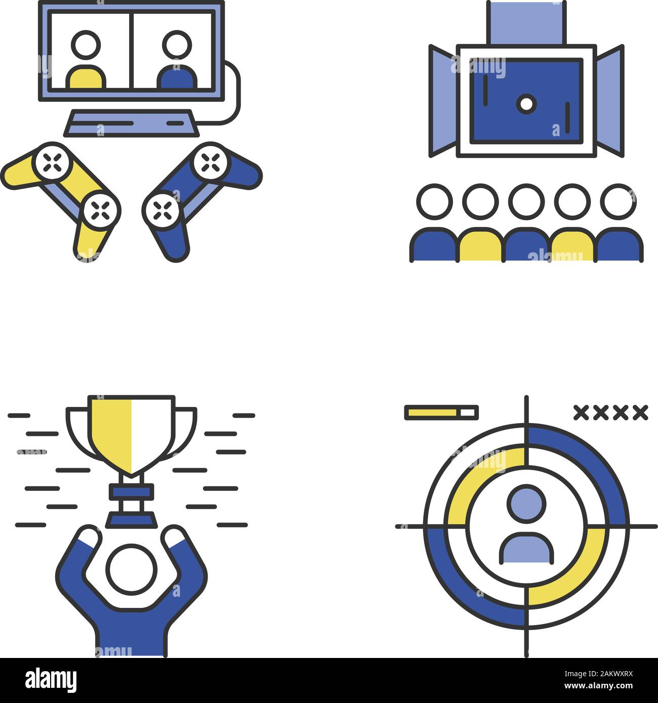 Esports color icons set. Gaming environment. Multiplayer video game ...