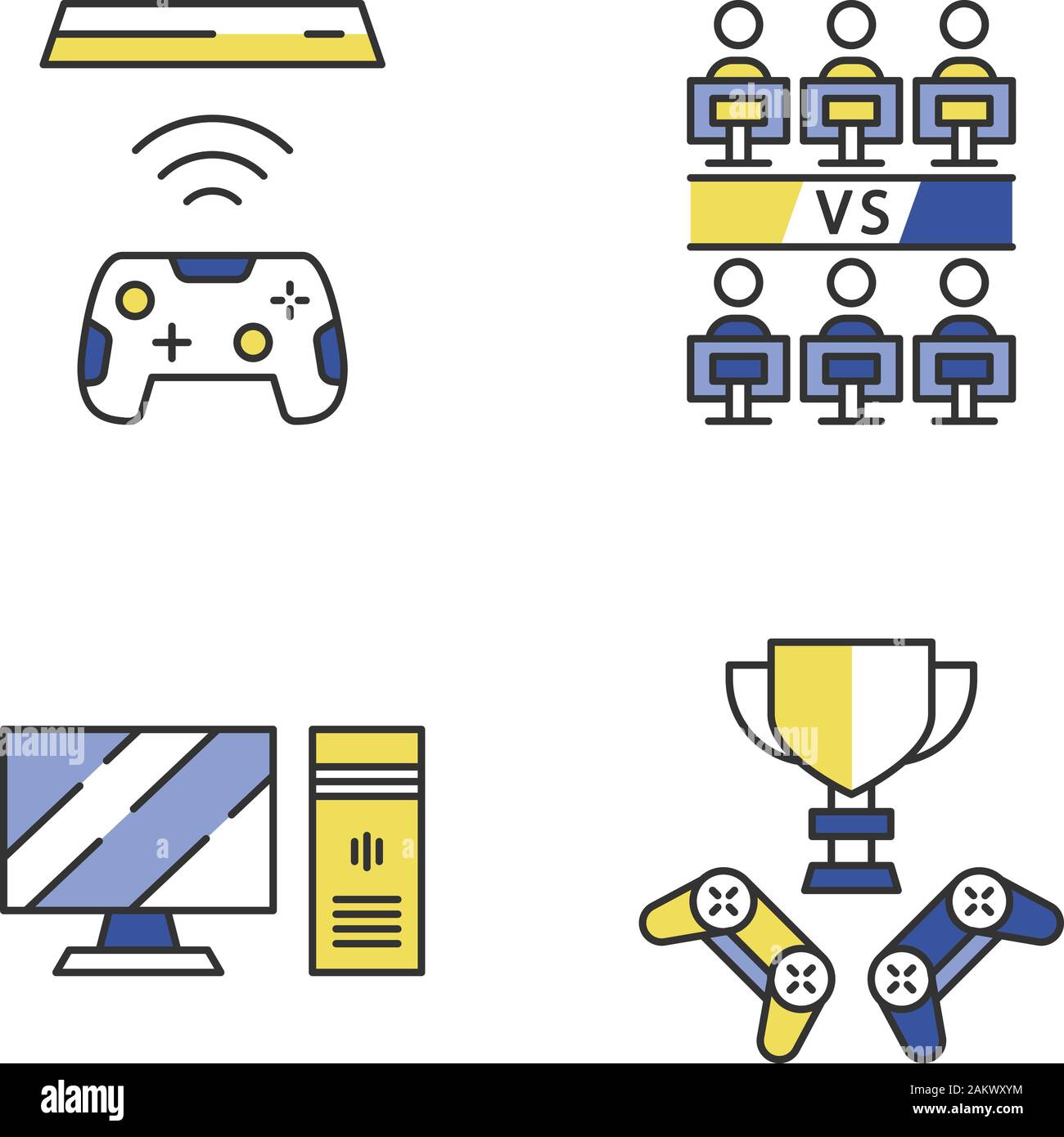 Esports color icons set. Gaming equipment and hardware. Winner cup ...