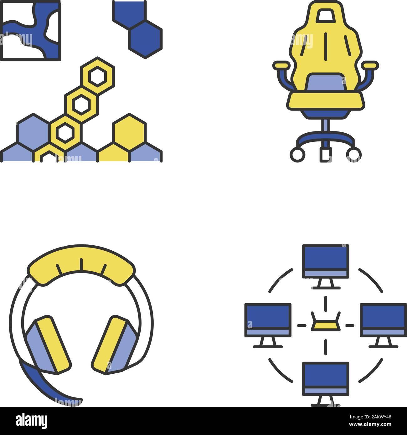 Esports color icons set. Real-time strategy game. Local area network ...