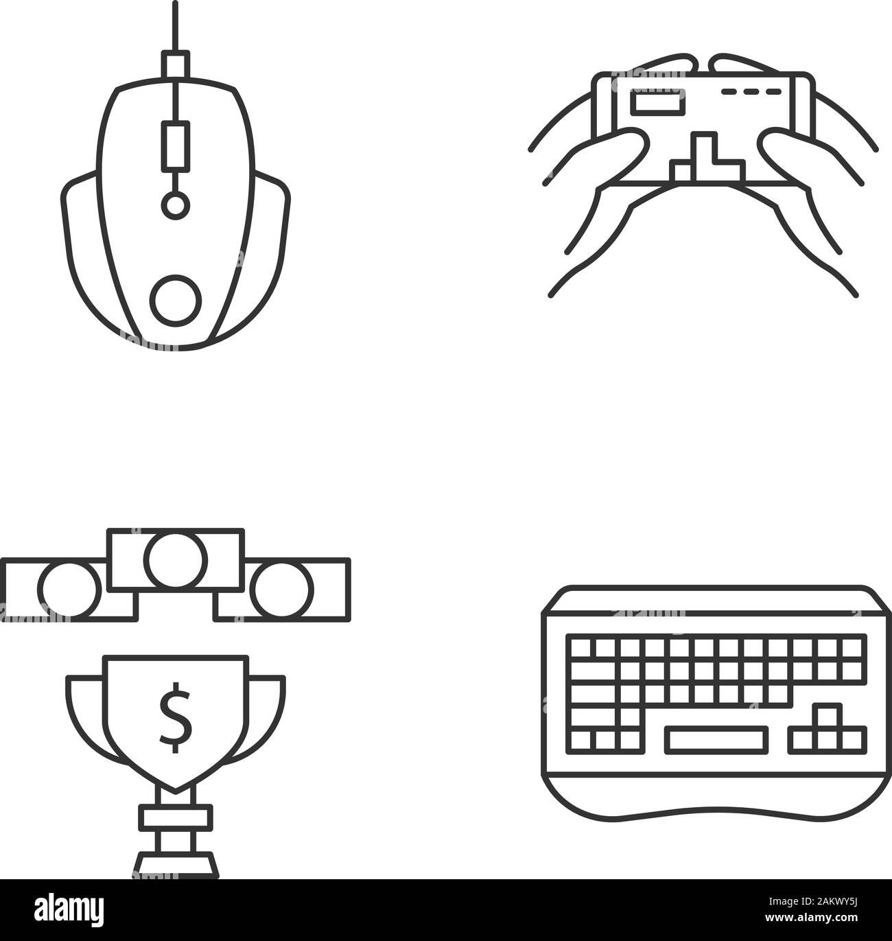 Esports linear icons set. Gaming devices. Mobile game. Prize money ...