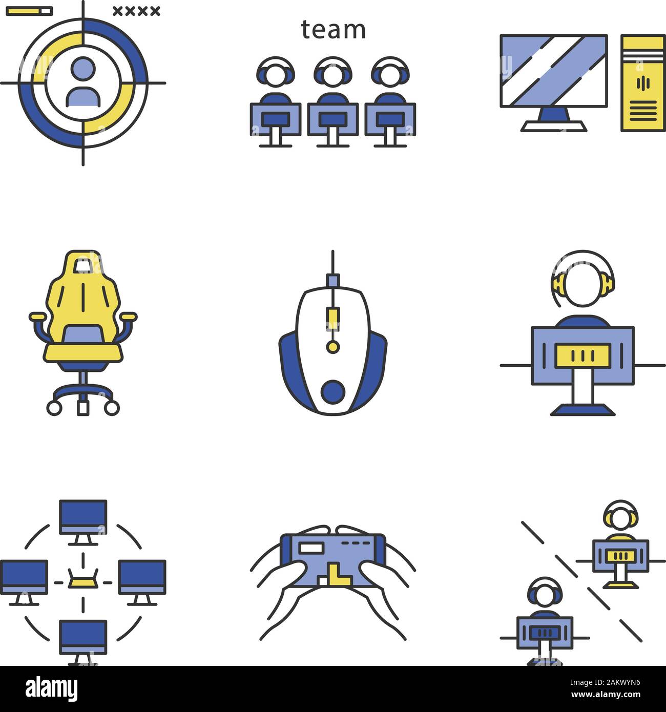 Esports color icons set. Videogame tournament. Game for player and team ...