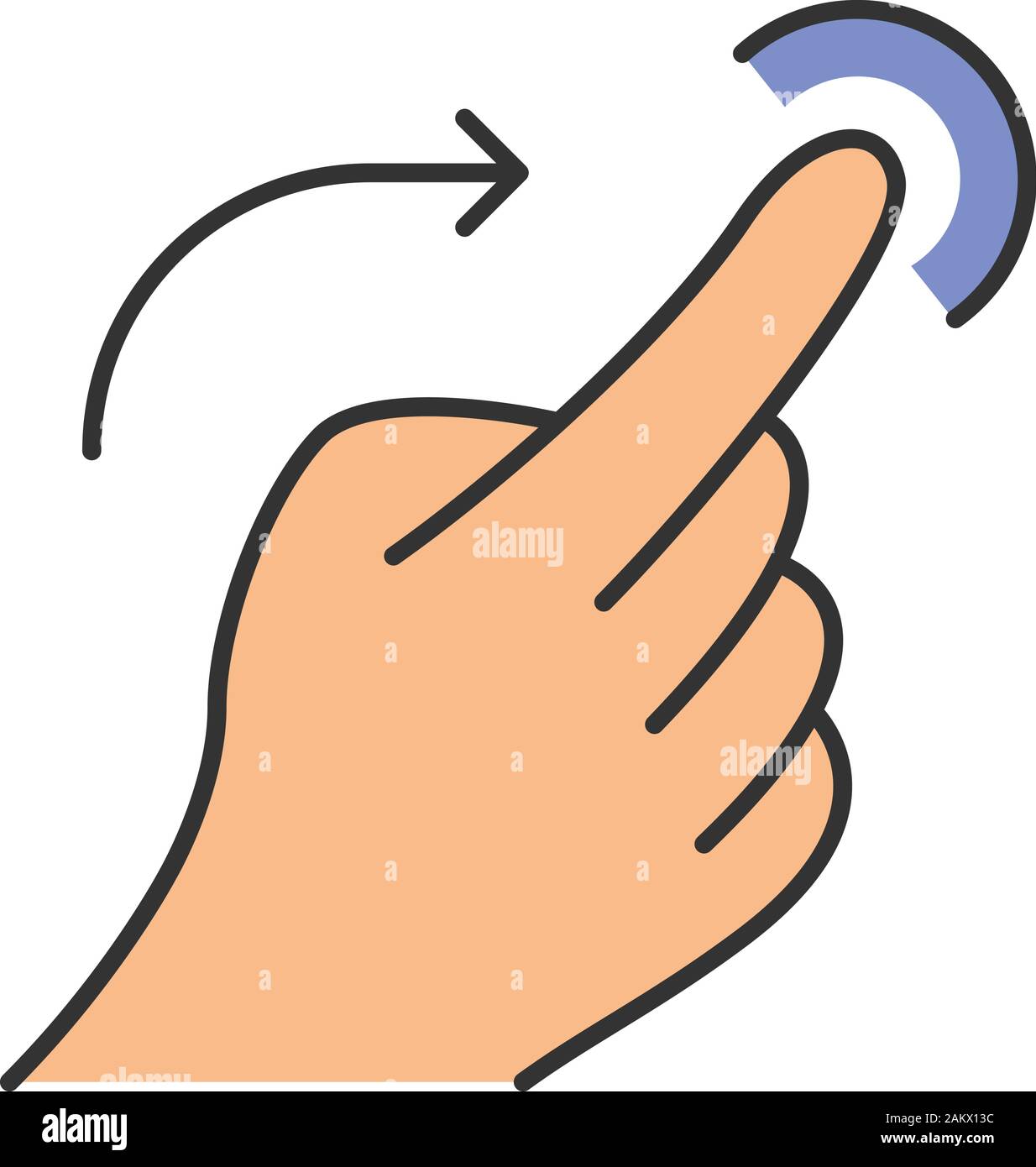 Flick right gesturing color icon.Touchscreen gesture. Human hand and ...