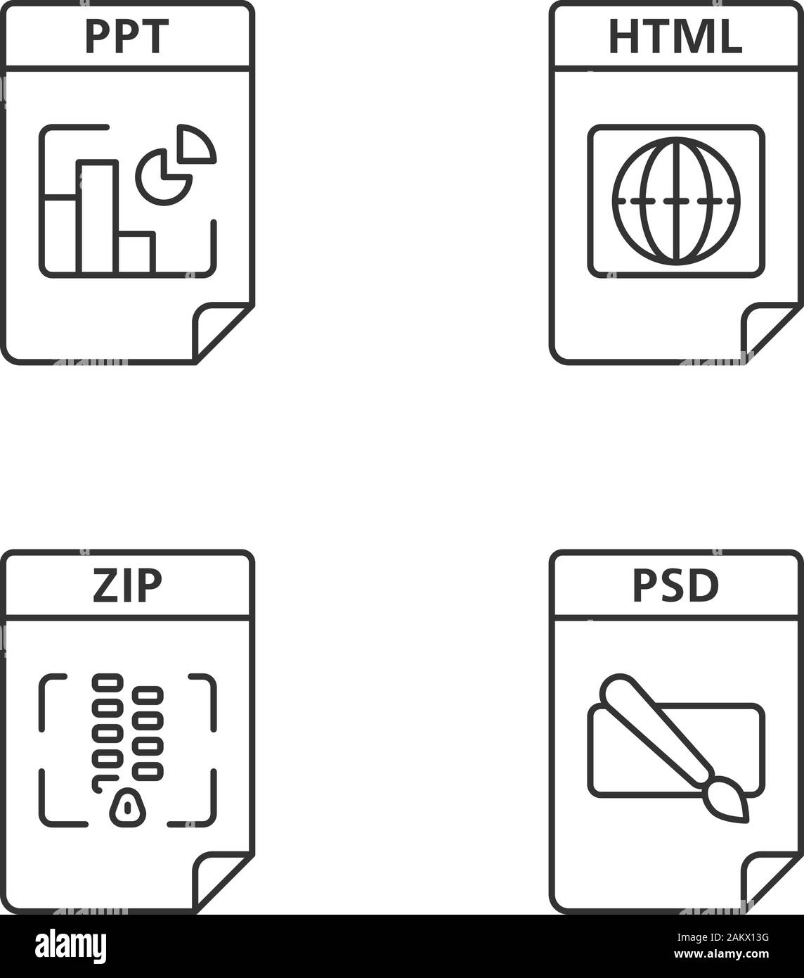 Files Format Linear Icons Set Presentation Webpage Archive Image