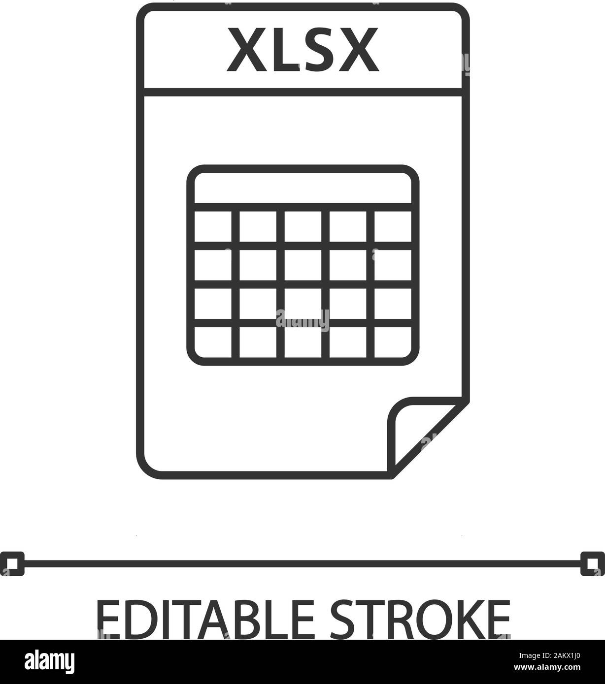XLSX file linear icon. Spreadsheet file format. Thin line illustration. Contour symbol. Vector ...