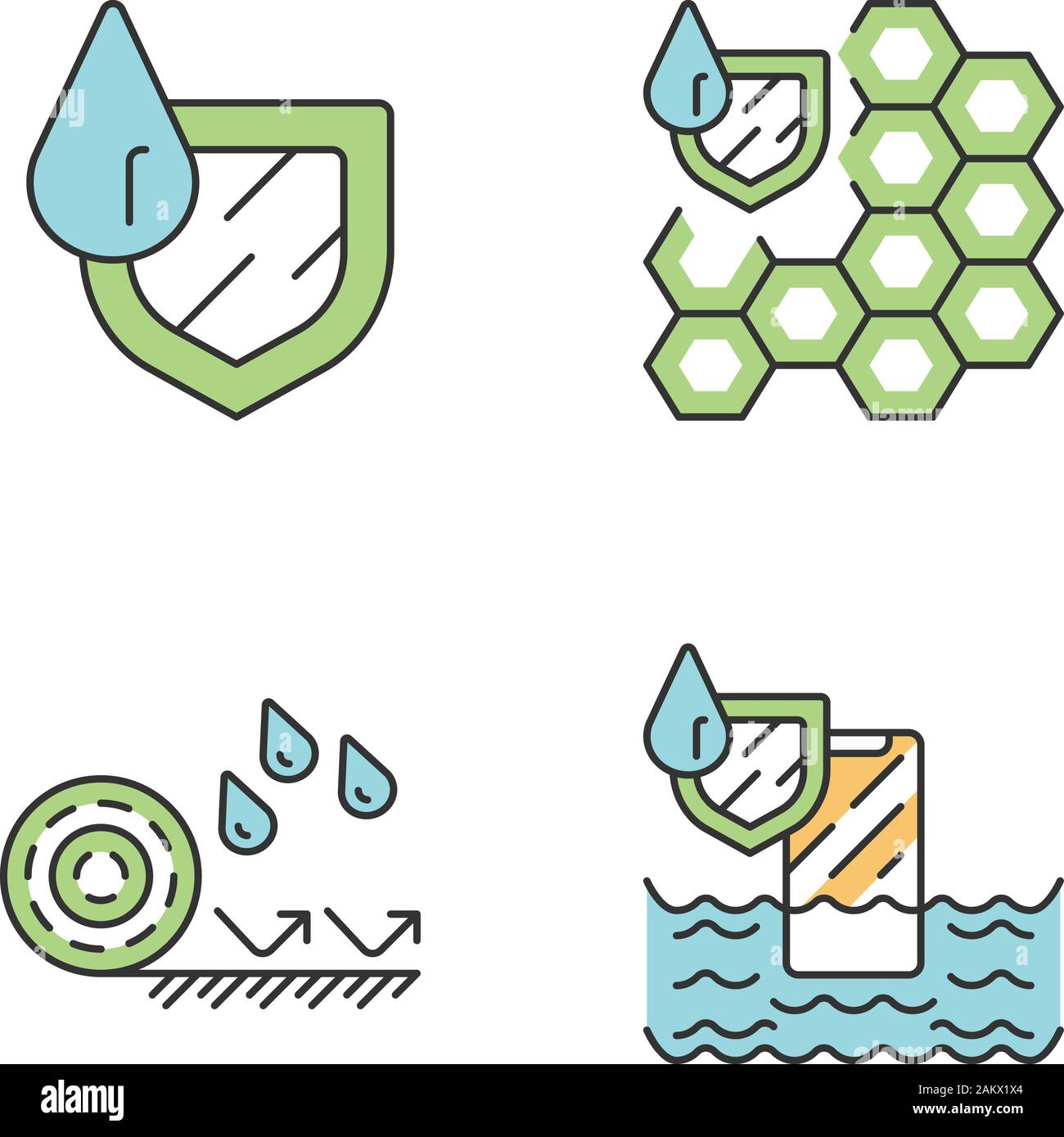 Waterproofing color icons set. Water resistant materials and surfaces ...