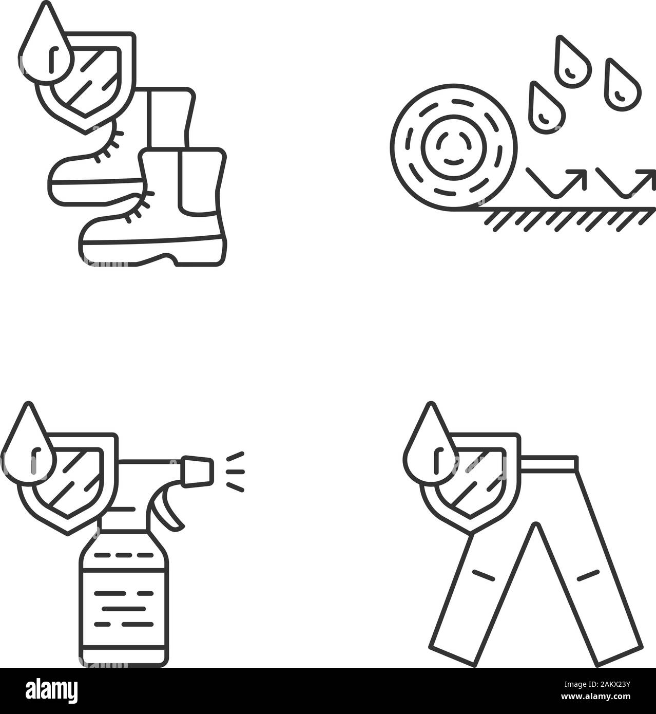 Waterproofing linear icons set. Water resistant materials, fabric ...