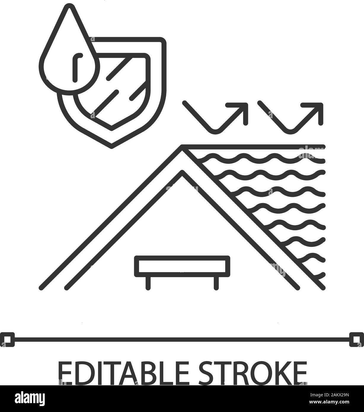 Waterproofing roof linear icon. Water resistant shingles. Weatherproof ...