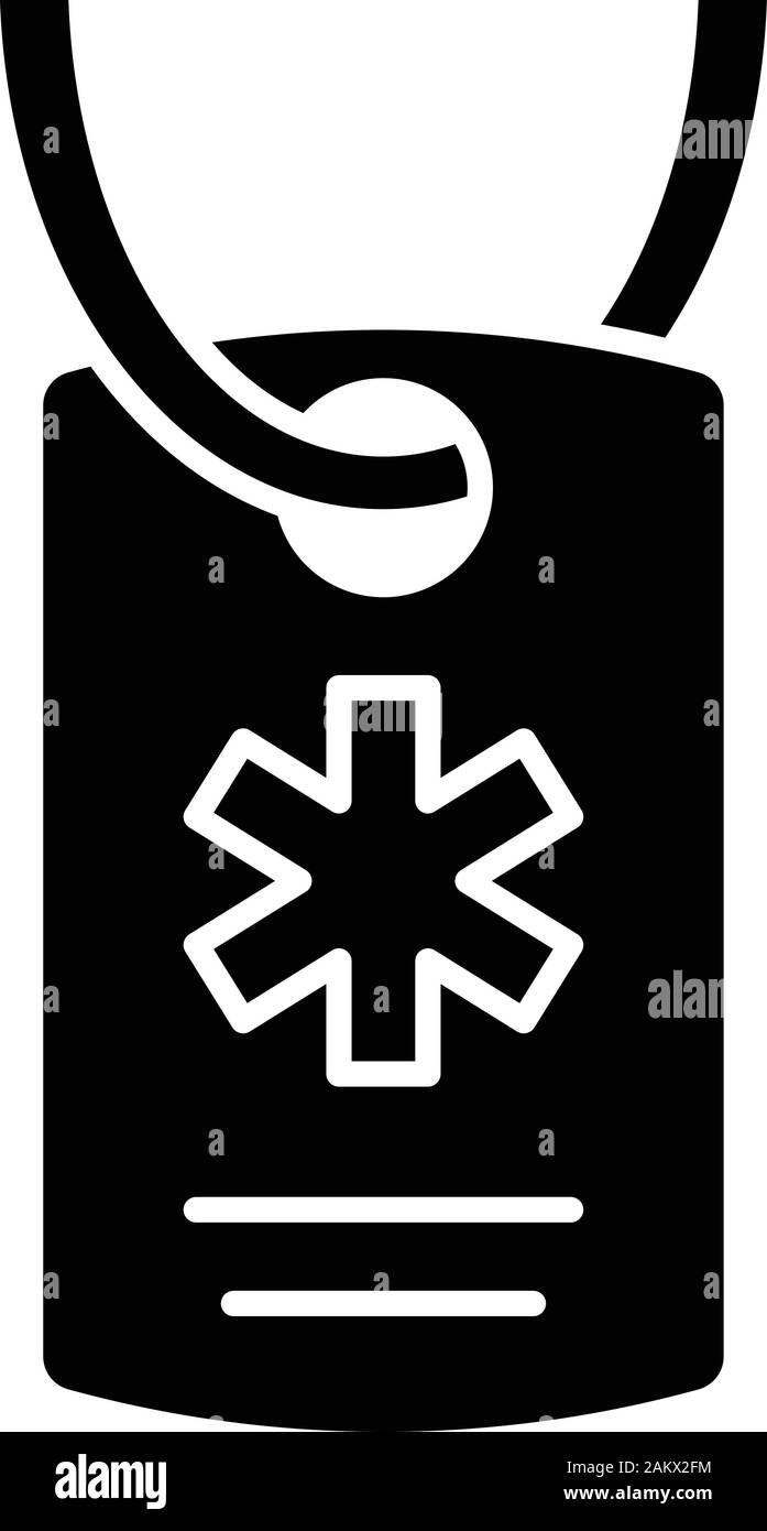 Medical alert ID necklace glyph icon. First aid, ambulance accessory ...