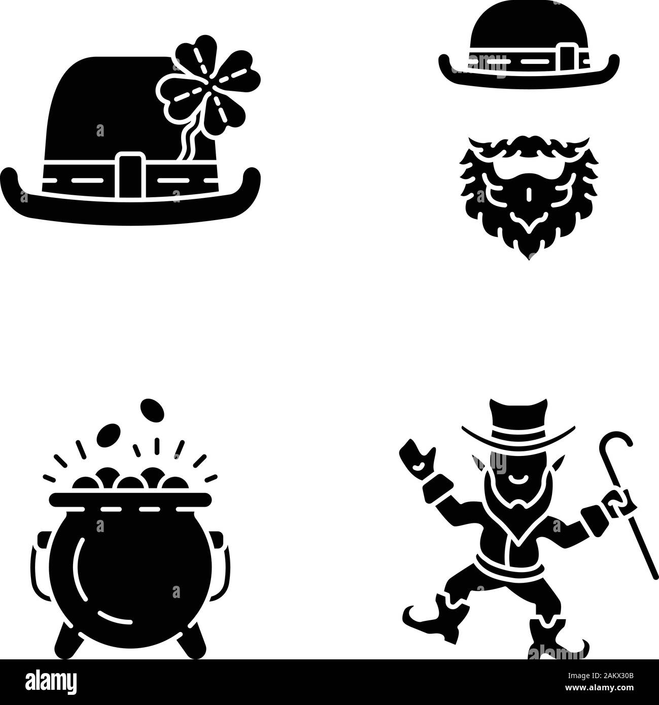 Saint Patricks Day Glyph Icons Set Silhouette Symbols Feast Of St