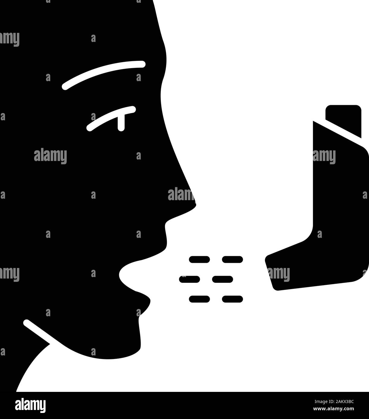 Asthma inhaler glyph icon. Pulmonary disease treatment medical device ...