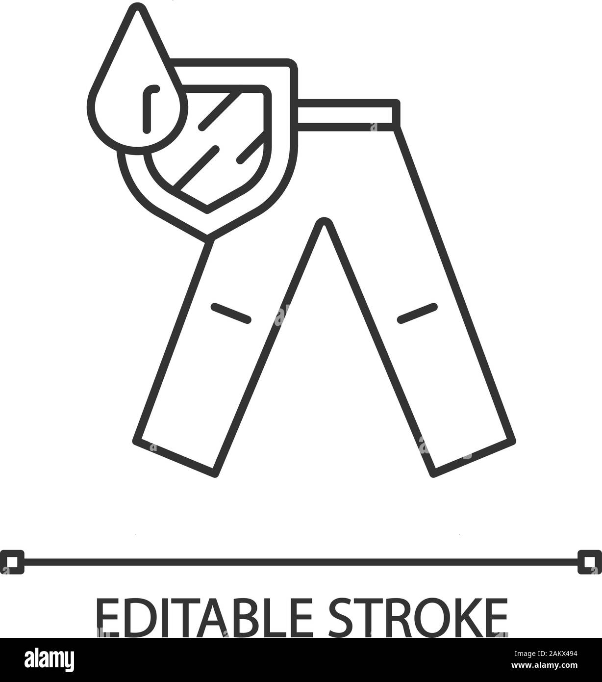 Waterproof trousers linear icon. Water resistant fabric, textile ...