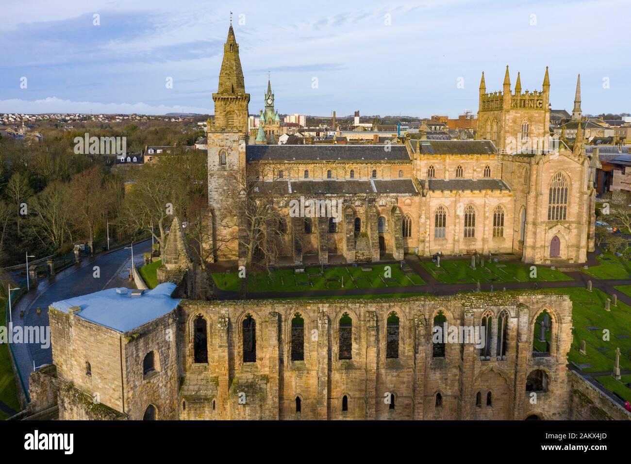 Aerial view of Dunfermlne Abbey and Palace, Dunfermline, Fife, Scotland ...