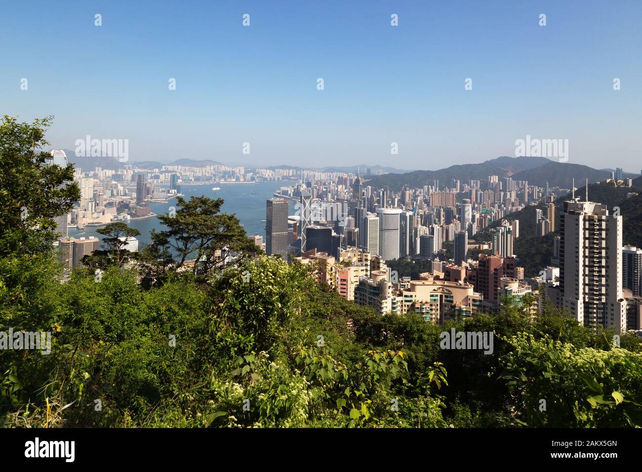 Hong Kong Peak view; view of Hong kong skyline during the day from the ...