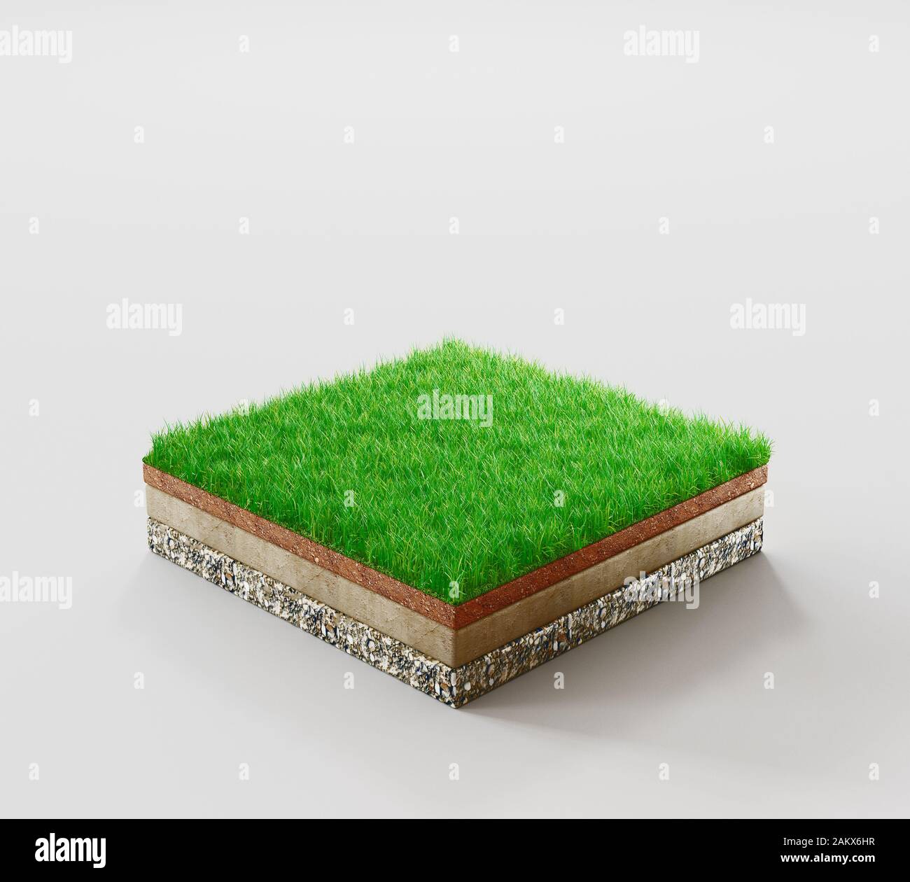 Ground or soil layers. Perspective empty space of green grass square ...