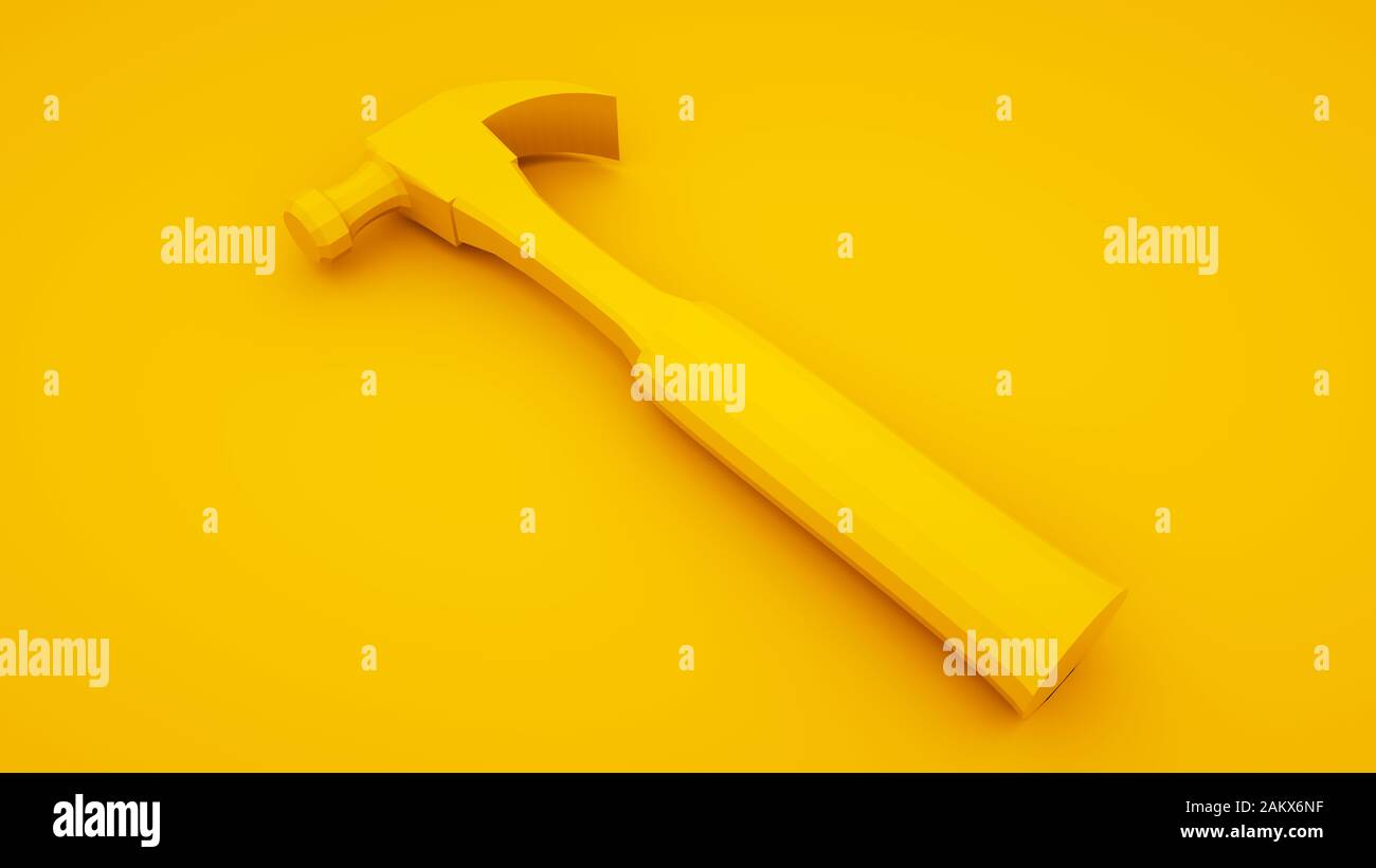 Hammer on yellow background. Build concept. 3d illustration Stock Photo ...